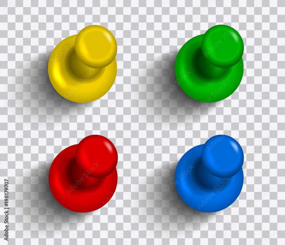 Set of vector realistic colorful pins isolated on transparent ...