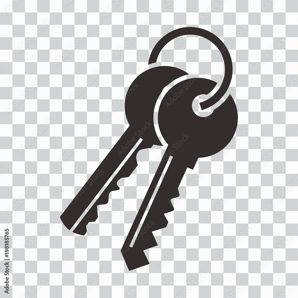 Bunch of keys. Black icon on transparent background. Vector ...