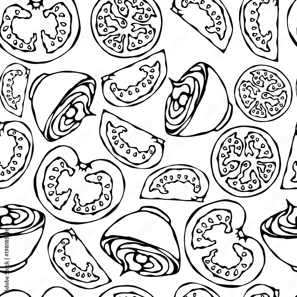 Seamless Endless Background Detailed Slices of Tomato and Bowl of ...
