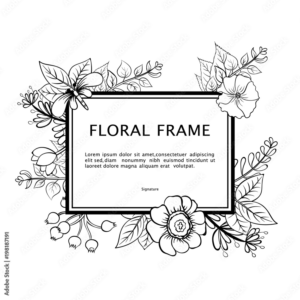 Spring Flower Border Black And White