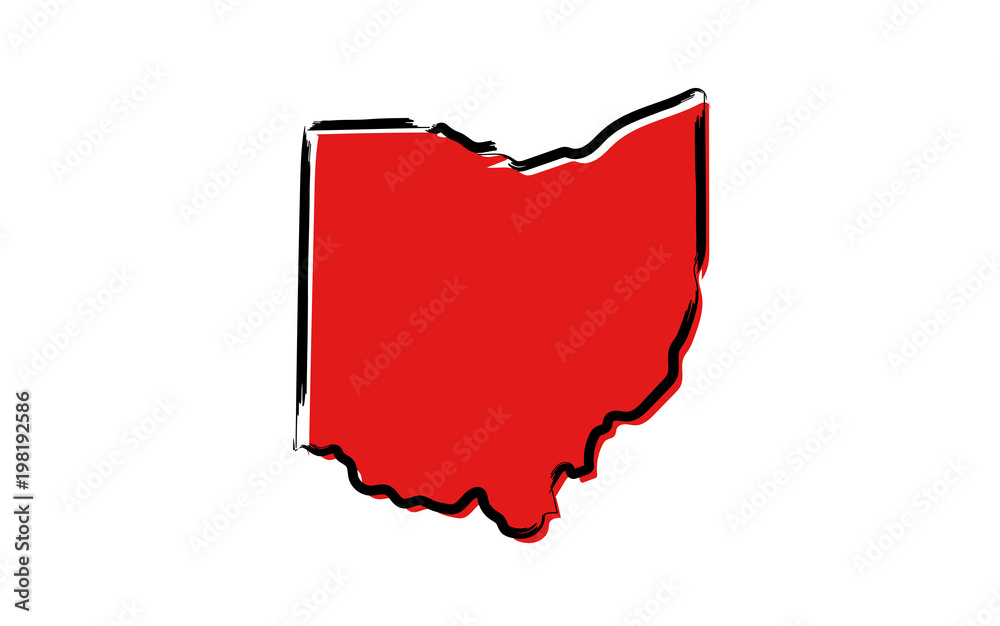 Stylized red sketch map of Ohio Stock Vector | Adobe Stock