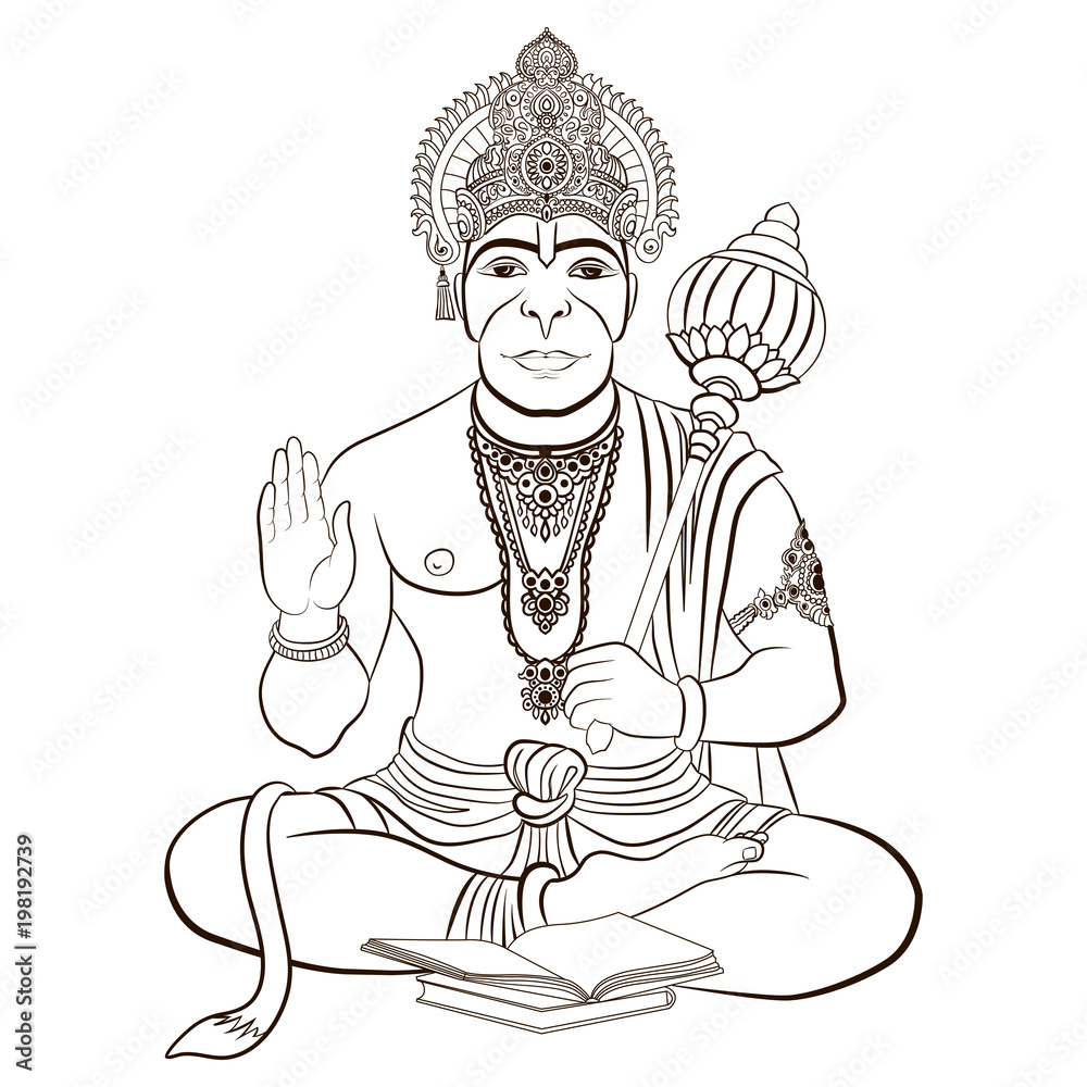 Indian God Hanuman with the monkey face Stock Vector | Adobe Stock