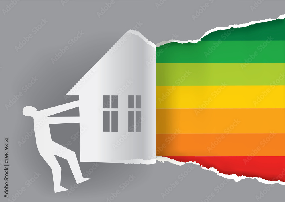Energy Performance Scale ripped paper concept. Man ripped paper with ...