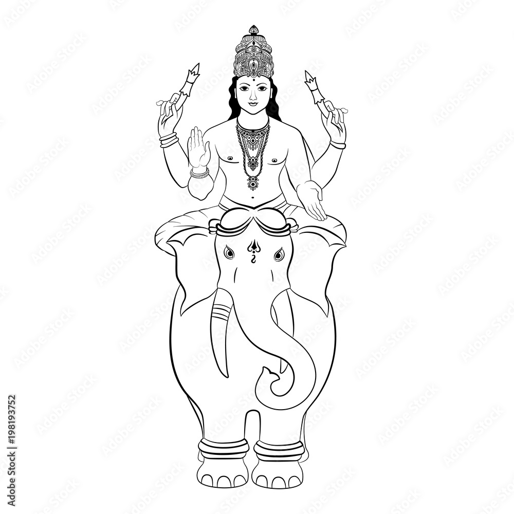 Hindu God Indra sitting on the elephant. Vector Stock Vector | Adobe Stock