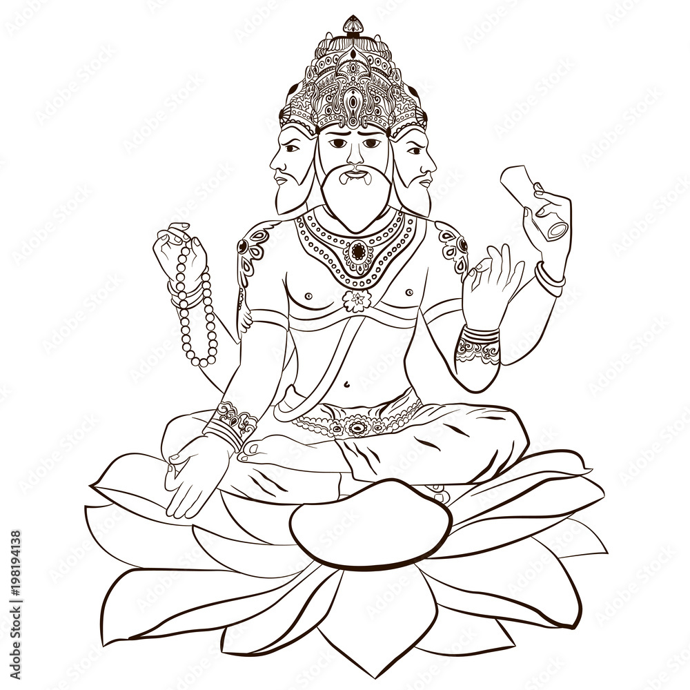 Illustration of Hindu God Brahma Stock Vector | Adobe Stock