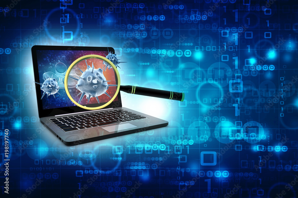 Computer Virus Concept. Virus Detection, Magnifying Glass scanning ...