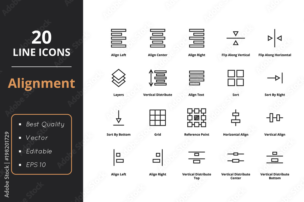 20 Alignment line icons Stock Vector | Adobe Stock
