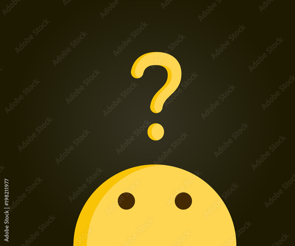 Cute emoji looking up at a question mark indicating a problem. Problem ...