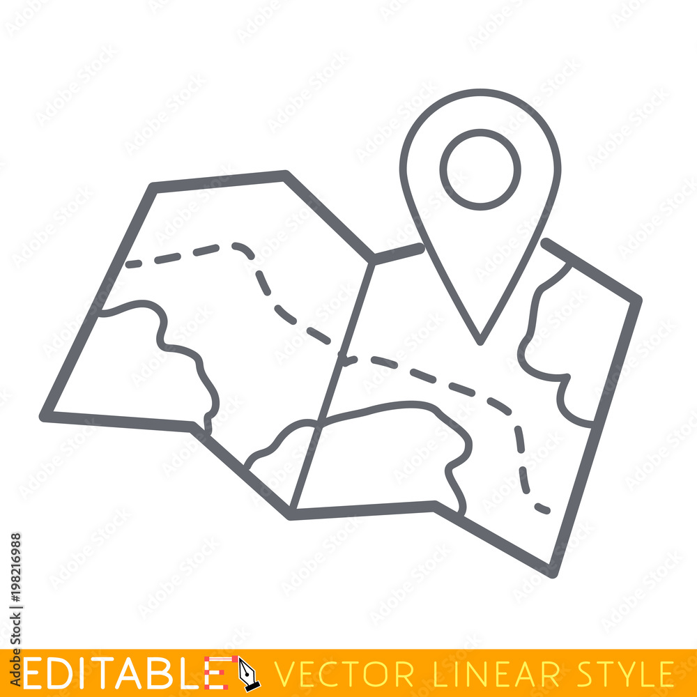 Route on map line icon, outline vector sign, linear pictogram isolated ...