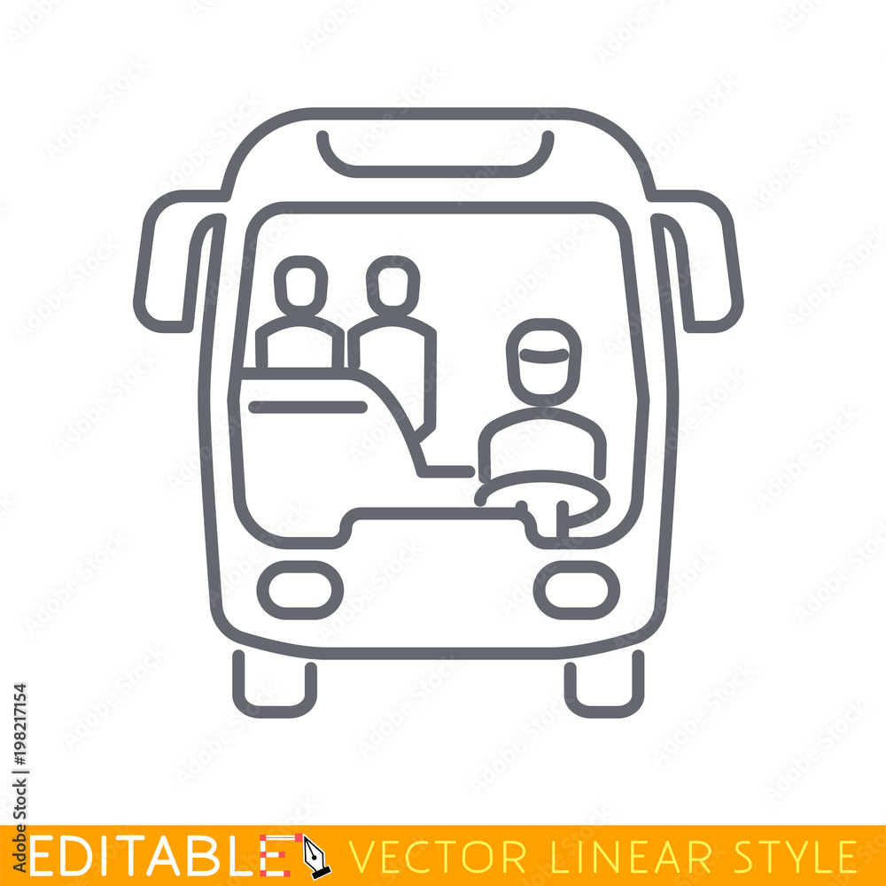 City bus with passengers. Editable outline sketch icon. Stock vector ...