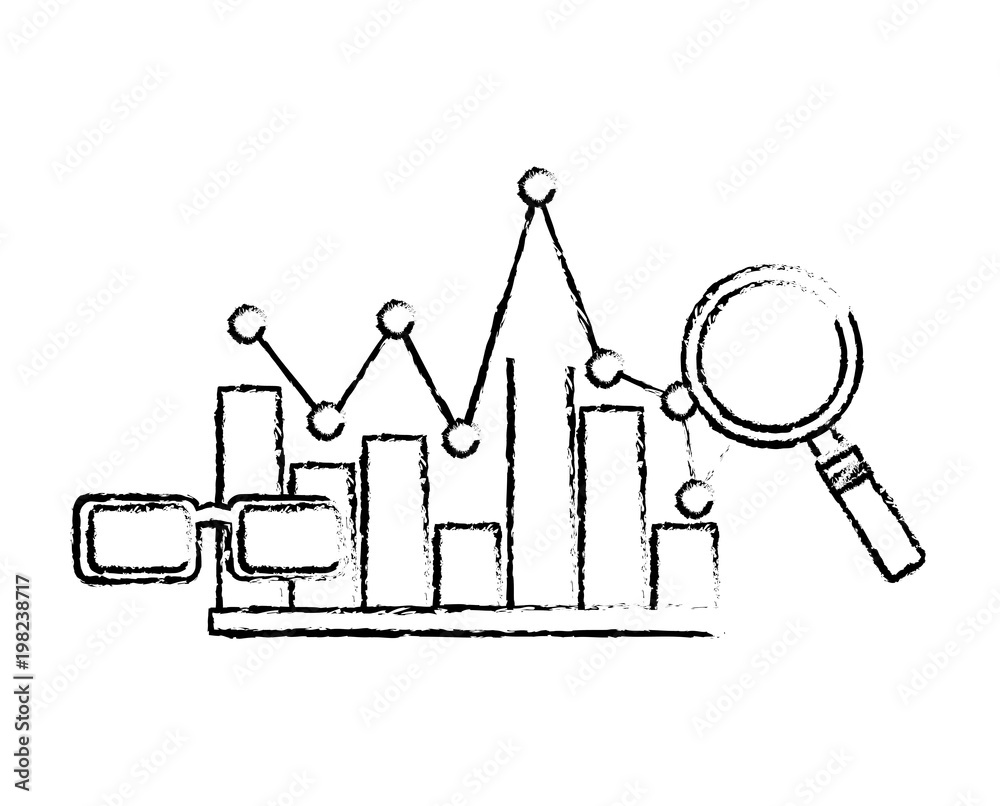 statistics bar graph pointed line analysis vector illustration sketch ...