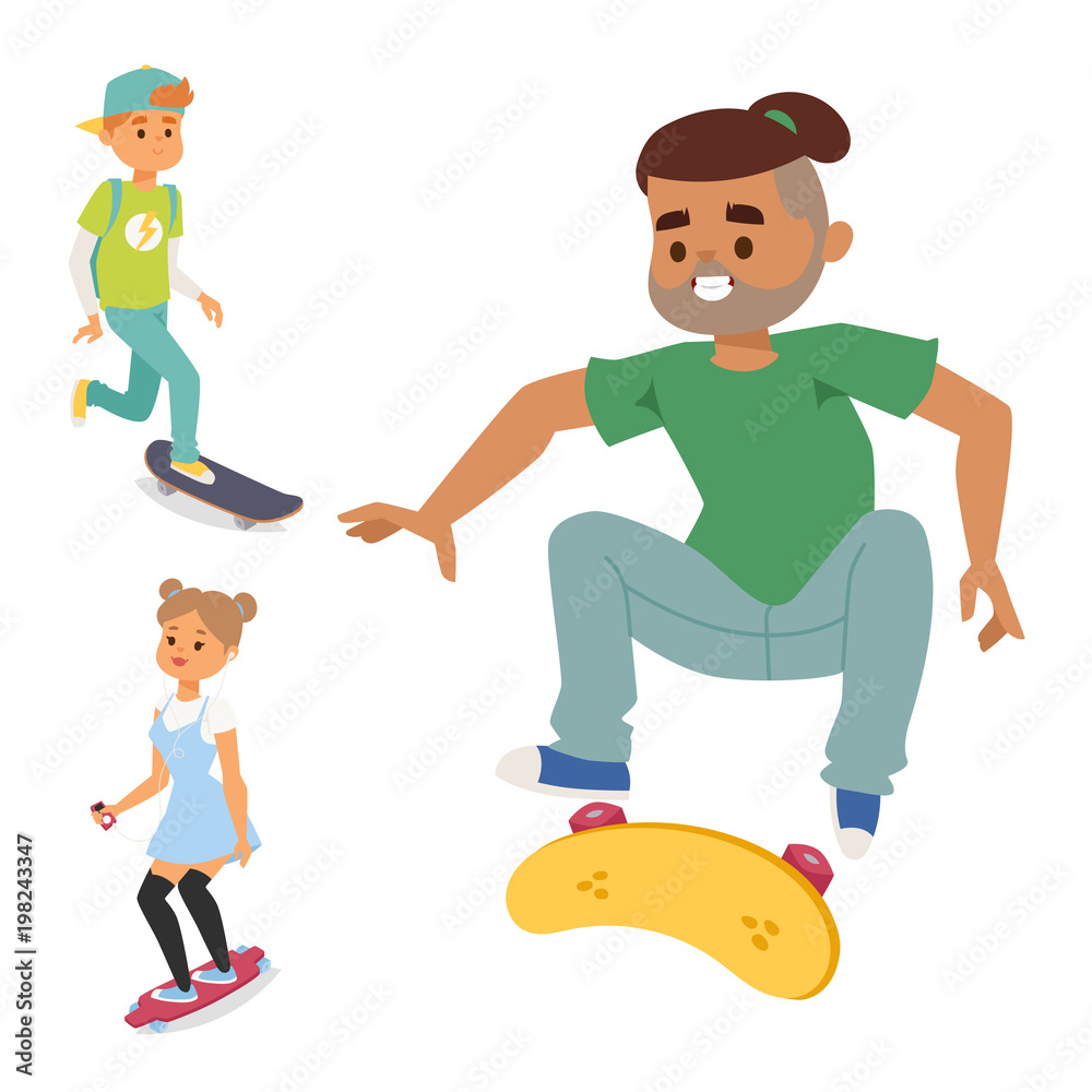 Skateboard characters vector stylish skating kids illustration skate ...