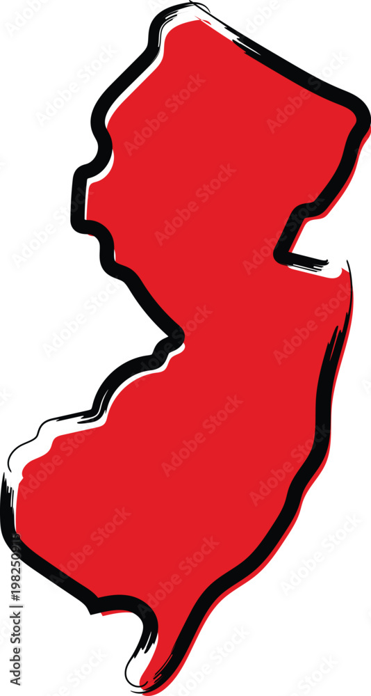 Stylized red sketch map of New Jersey Stock Vector | Adobe Stock
