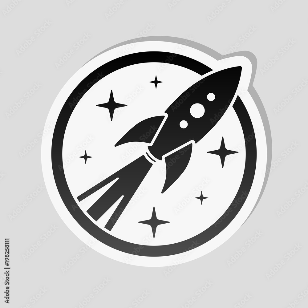 rocket launch with stars in circle icon. Sticker style with white ...