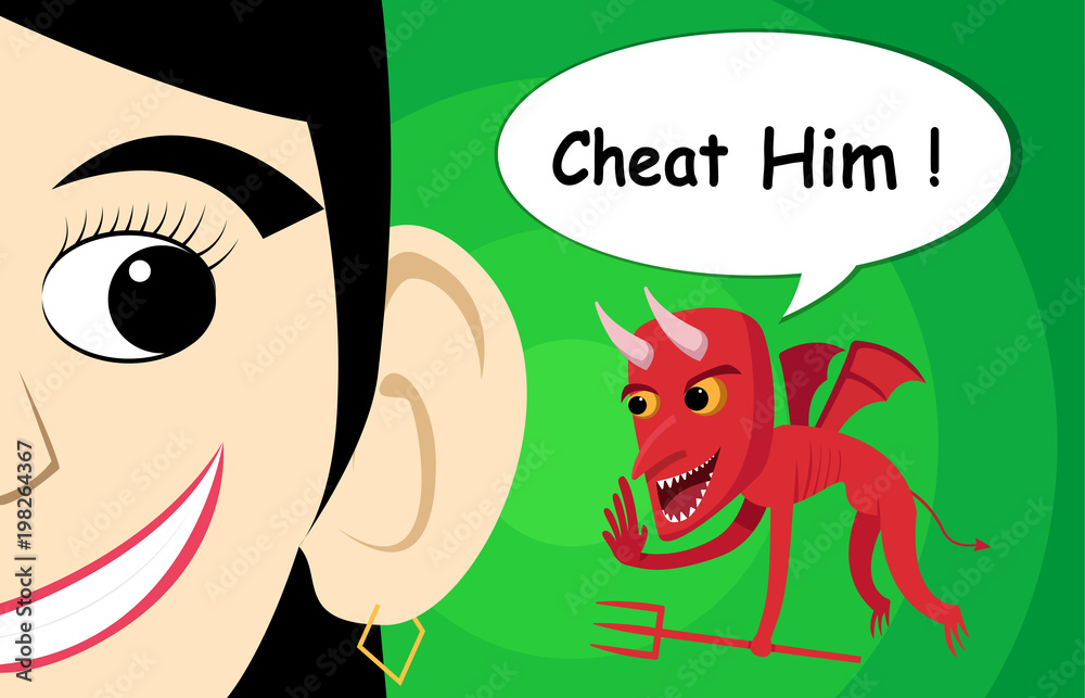 Flying devil whisper woman to chest vector cartoon Stock Vector | Adobe ...