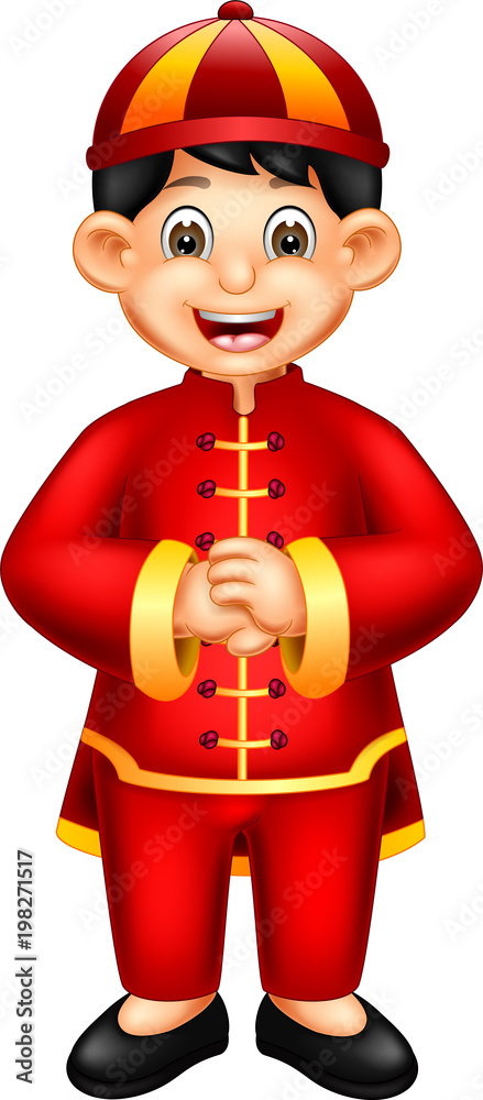 cute chinese men cartoon standing with smile Stock Illustration | Adobe ...