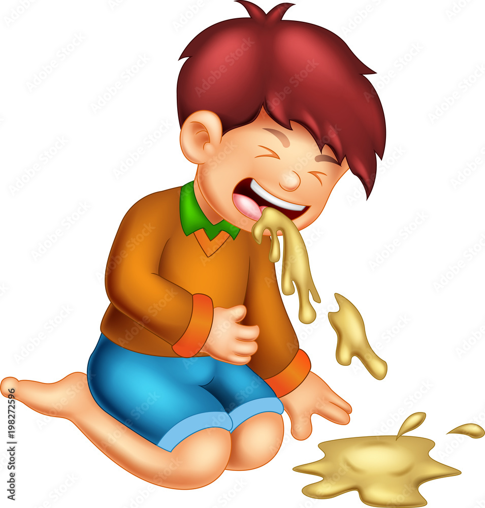 cute boy cartoon sitting nausea with gag Stock Illustration | Adobe Stock