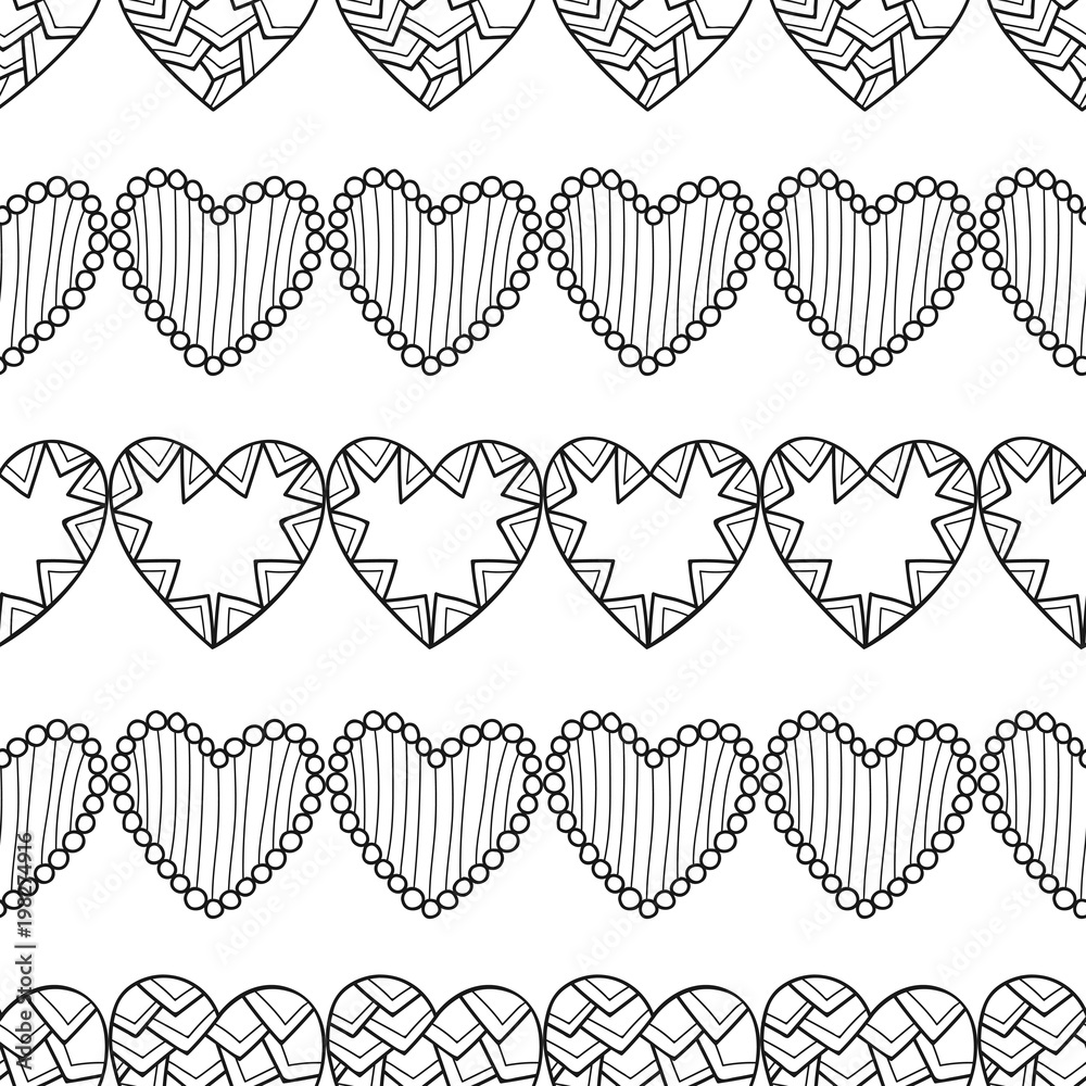 Hearts. Black and white decorative seamless pattern for coloring book ...