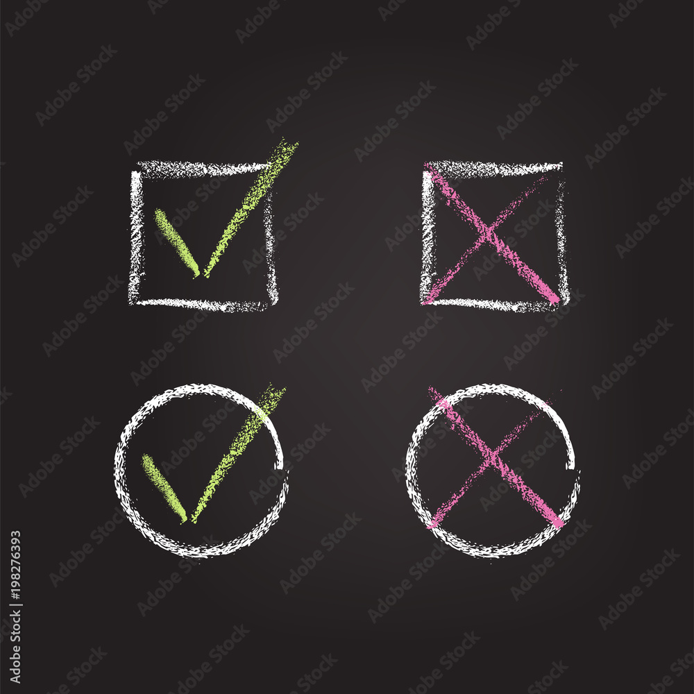 Chalk check marks on black schoolboard. Vector chalk hand drawn design ...