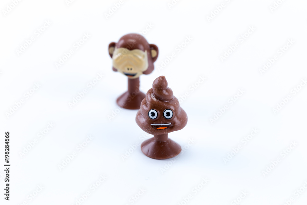 Funny angry poop and monkey covering face emoticon smiles isolated in ...