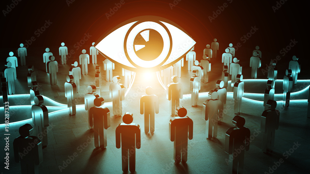 Big eye watching a group of people 3D rendering Stock Illustration ...