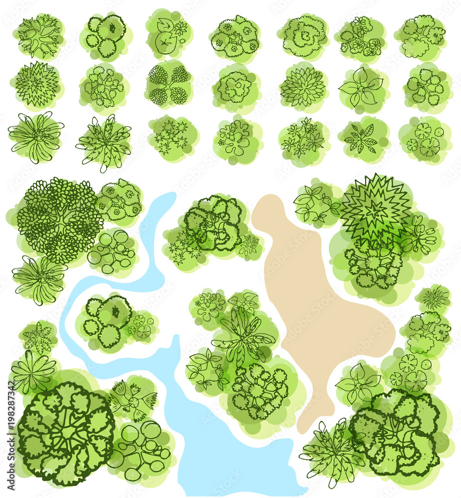 Trees top view for landscape vector illustration. Stock Vector | Adobe ...