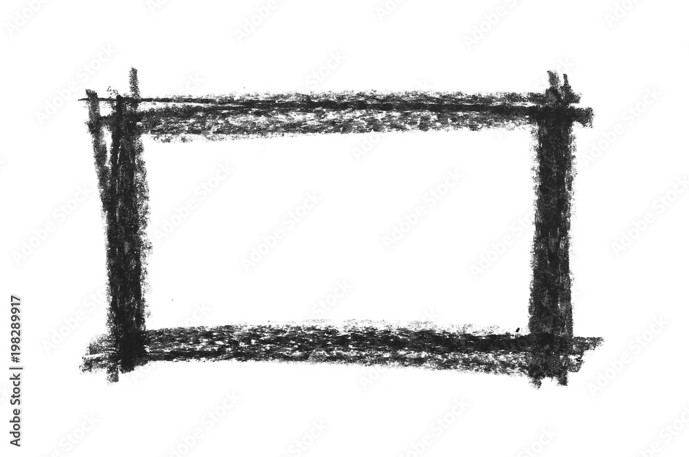 Black grunge crayon drawing rectangle background and texture isolated ...