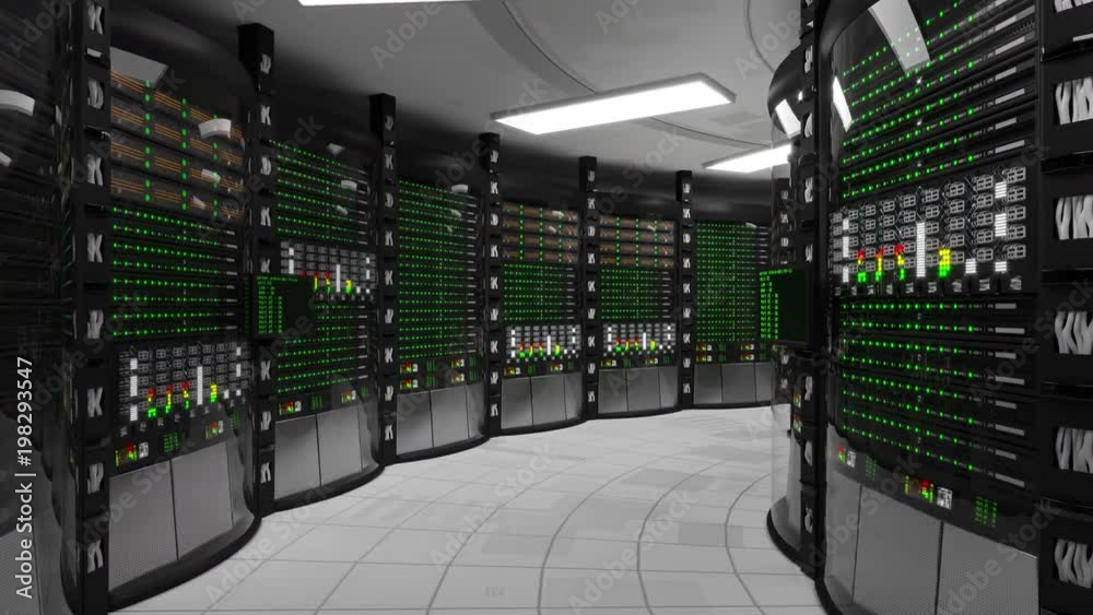 Modern working server room with rack servers. Cloud computing in ...