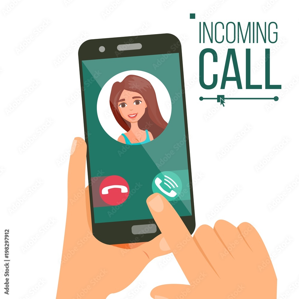 Incoming Call Vector. Woman Face On Mobile Smartphone Screen. Calling ...
