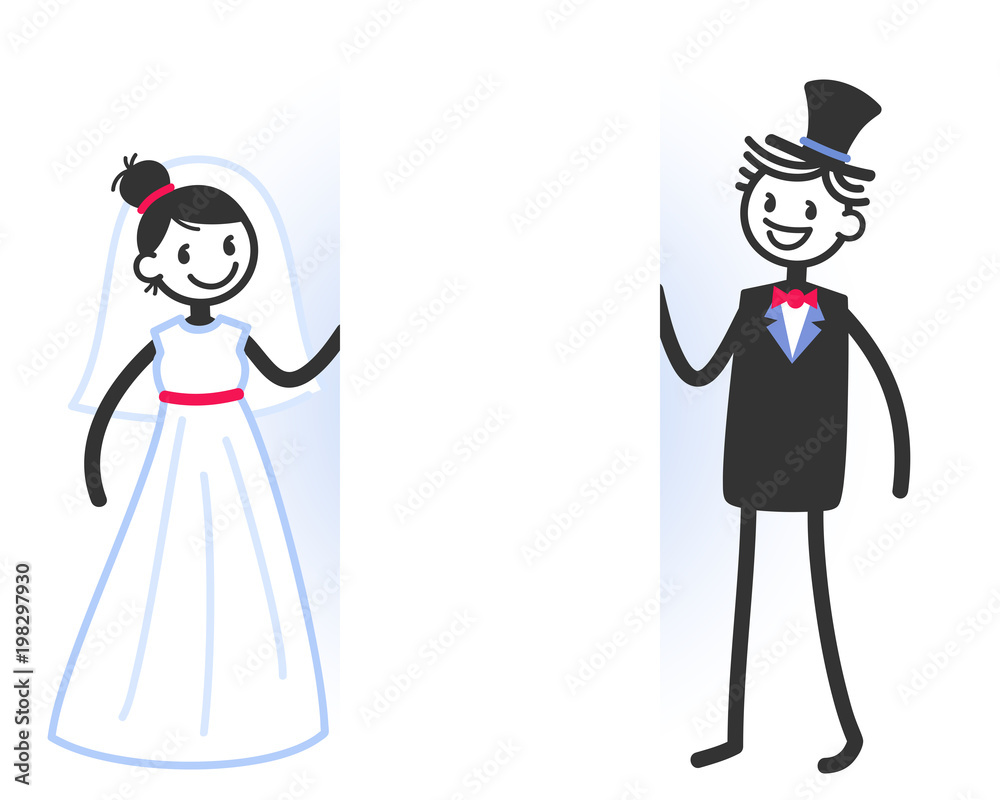 Vector wedding illustration of cute stick figures bridal couple with ...