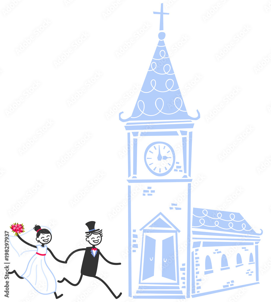 Vector wedding illustration of happy stick figures bridal couple ...