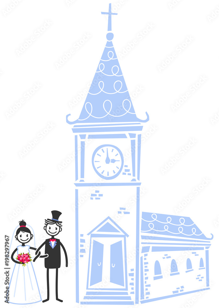 Vector wedding illustration of happy stick figures bridal couple ...