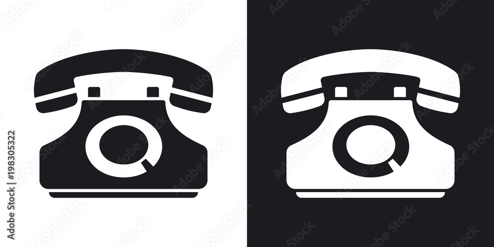 Vector telephone icon. Two-tone version on black and white background ...