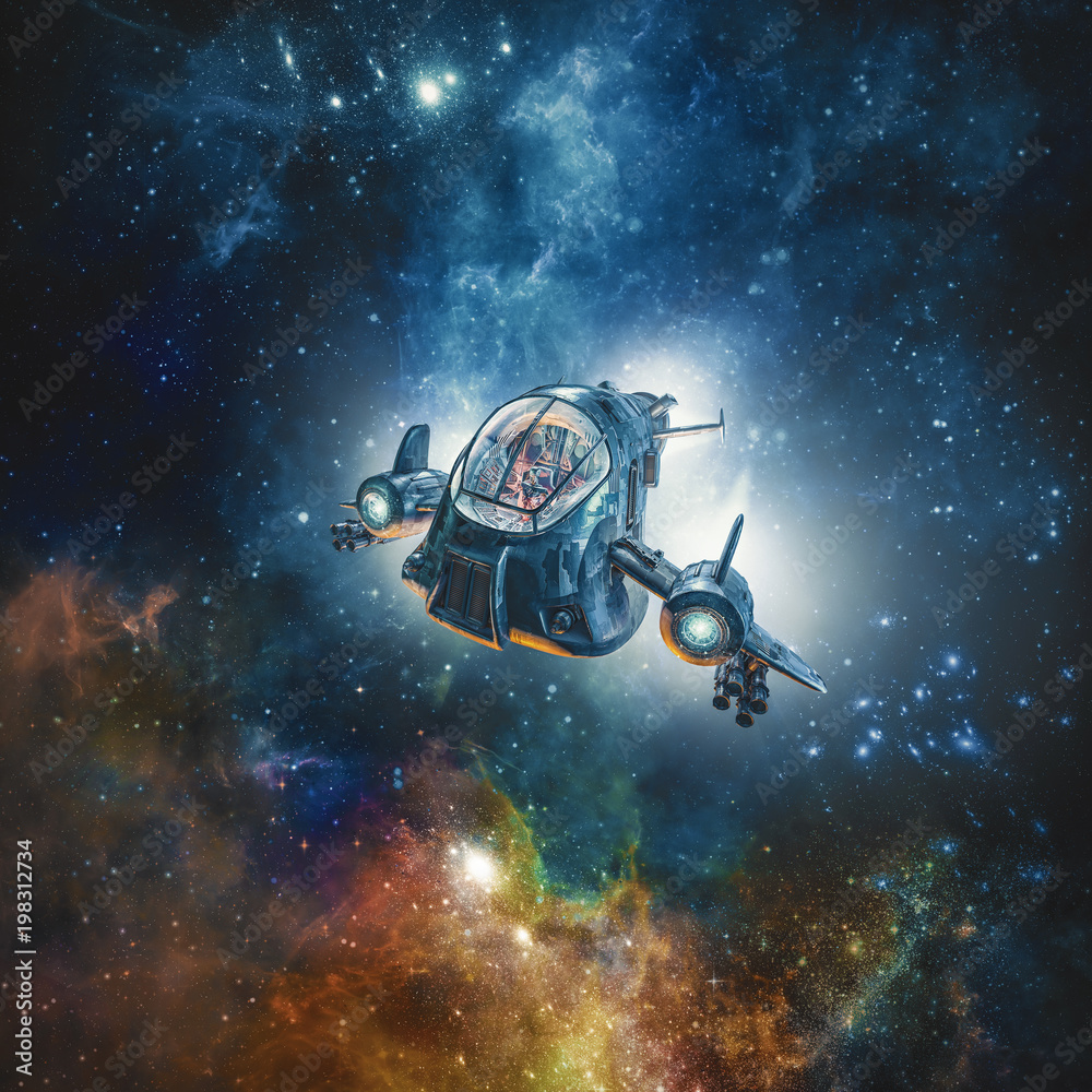 The scout ship / 3D illustration of single man military starship ...