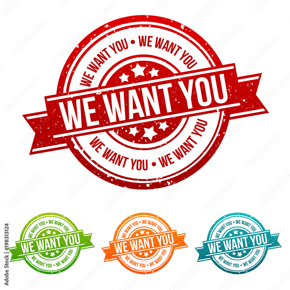 We want you Stamp - Badges in different colours. Stock Vector | Adobe Stock