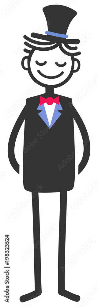 Vector illustration of cute stick figure happy groom standing with arms ...