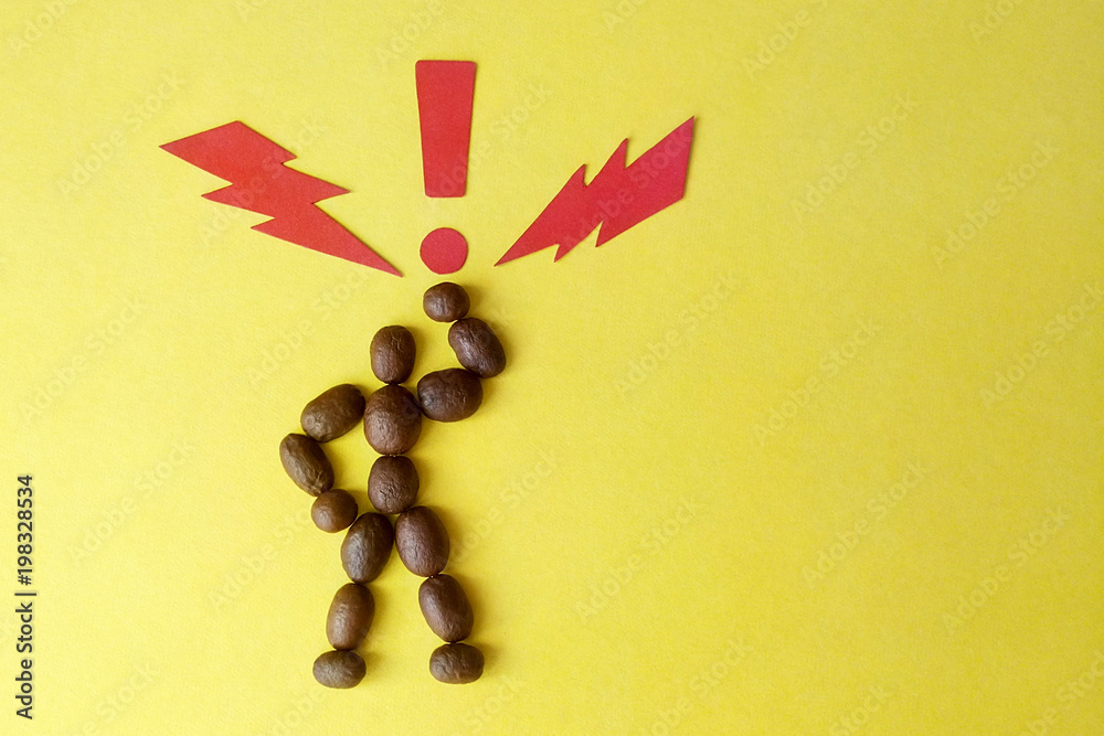 Image of a coffee bean man on yellow background paper signs lightning ...
