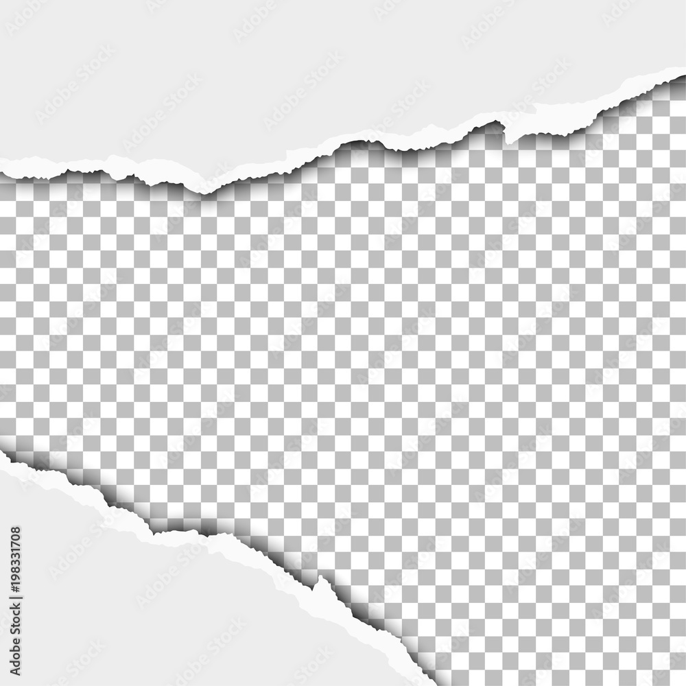 Vector torn wide window in white sheet of paper with transparent ...