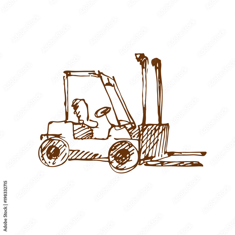 Hand drawn forklift truck. Sketch, vector illustration. Stock Vector ...