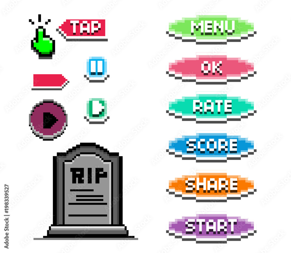 Pixel art buttons vector set on white background Stock Vector | Adobe Stock