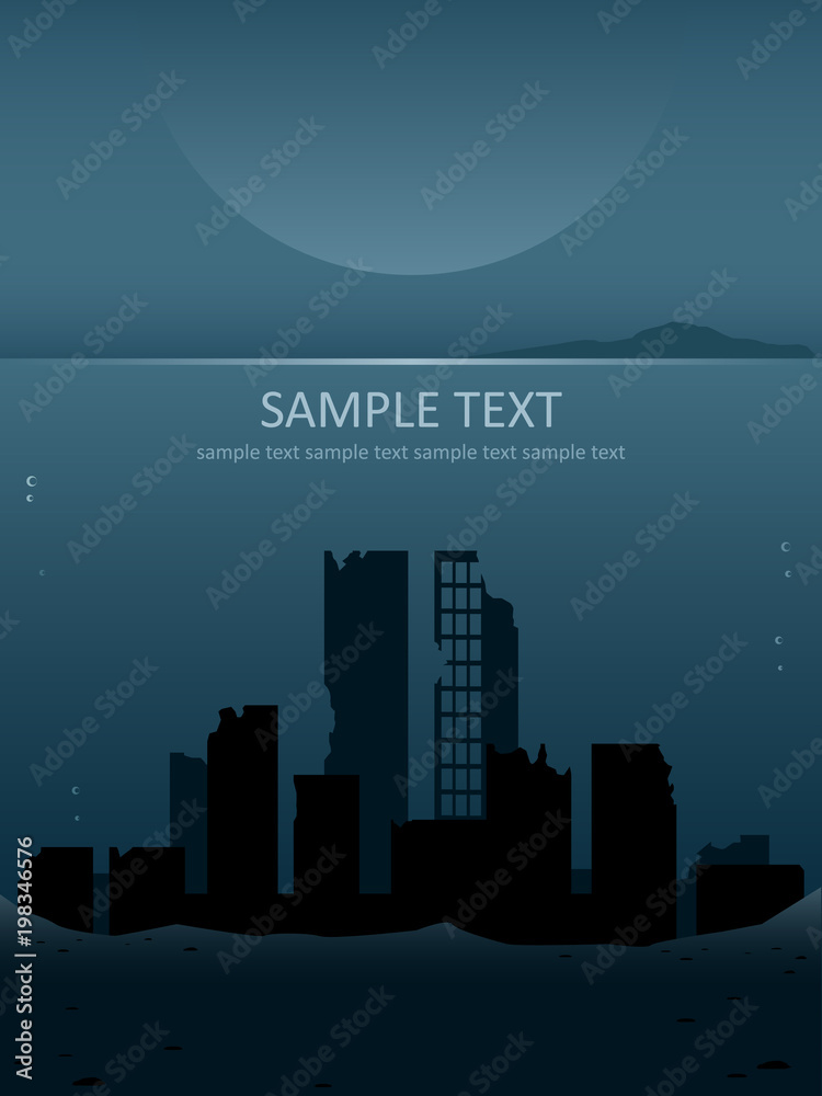 modern city ruins submerged underwater, surreal vector eps 8 Stock ...