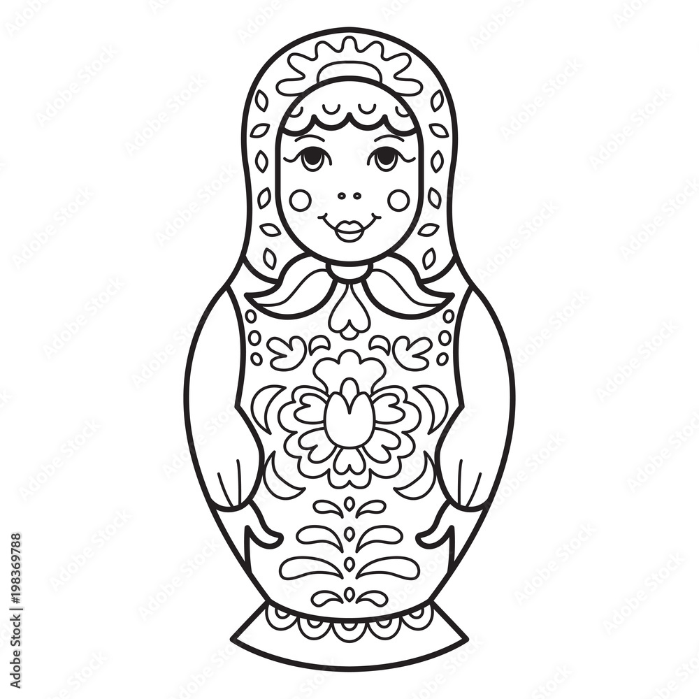 Russian traditional nested doll (matryoshka). Black and White ...