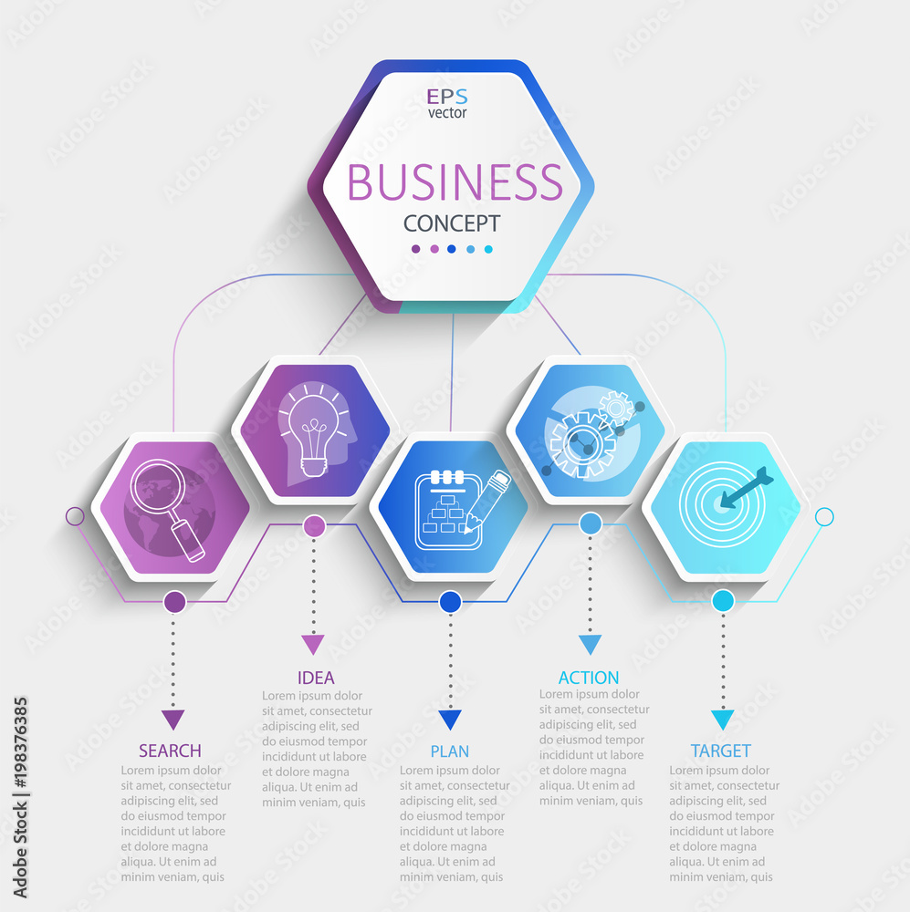 Modern hexagon infographic with business timeline data visualization ...