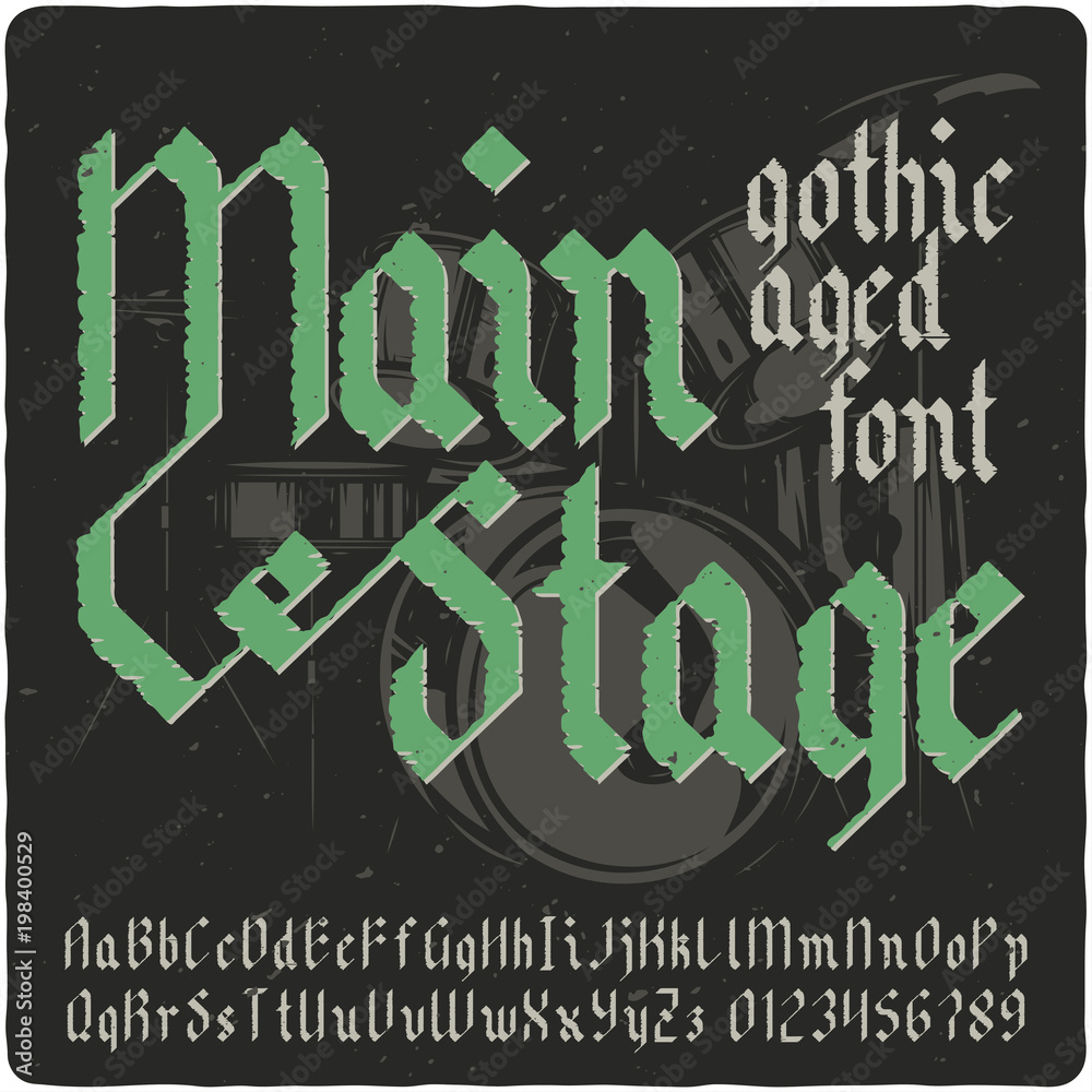 Gothic vintage typeface. Black-letter fracture font with rock music ...