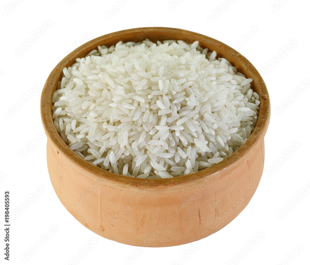 flattened rice flakes in a ceramic bowl isolated on white. Stock Photo ...