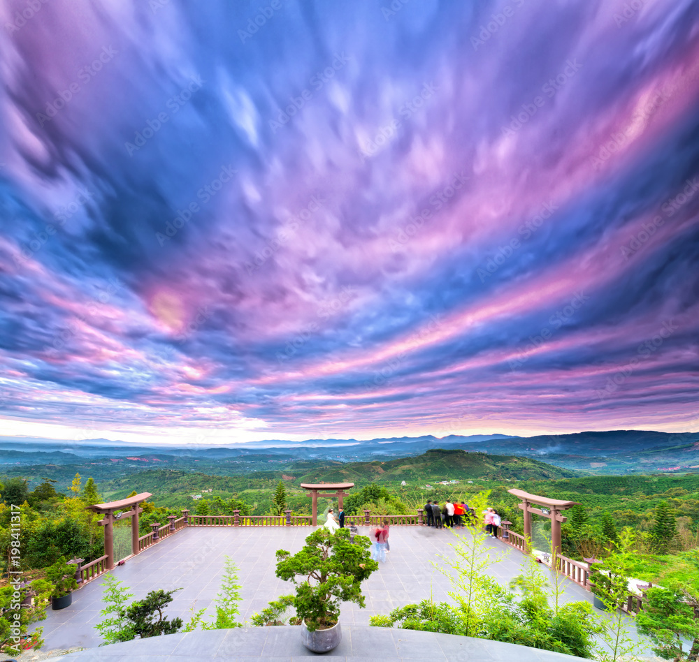 Bao Loc, Vietnam - January 15th, 2018: The magical of dawn on yard 'Qui ...