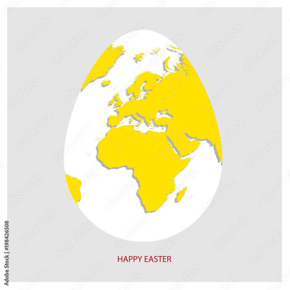 White Easter egg with yellow world map. Planet Earth in form of egg on ...