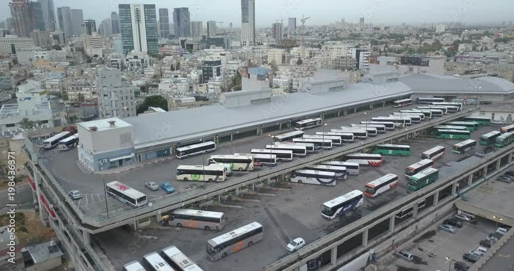 Central bus station in Tel Aviv flat log 4k drone aerial footage Stock ...