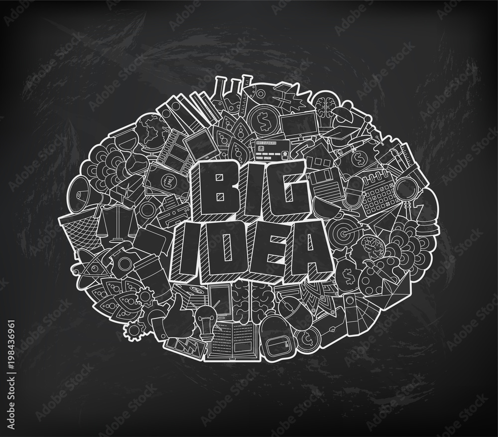 Big Idea - Hand Lettering and Doodles Elements Sketch on Chalkbo Stock ...