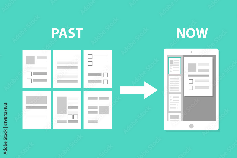Evolution of devices from paper to smart gadget, innovation digital ...